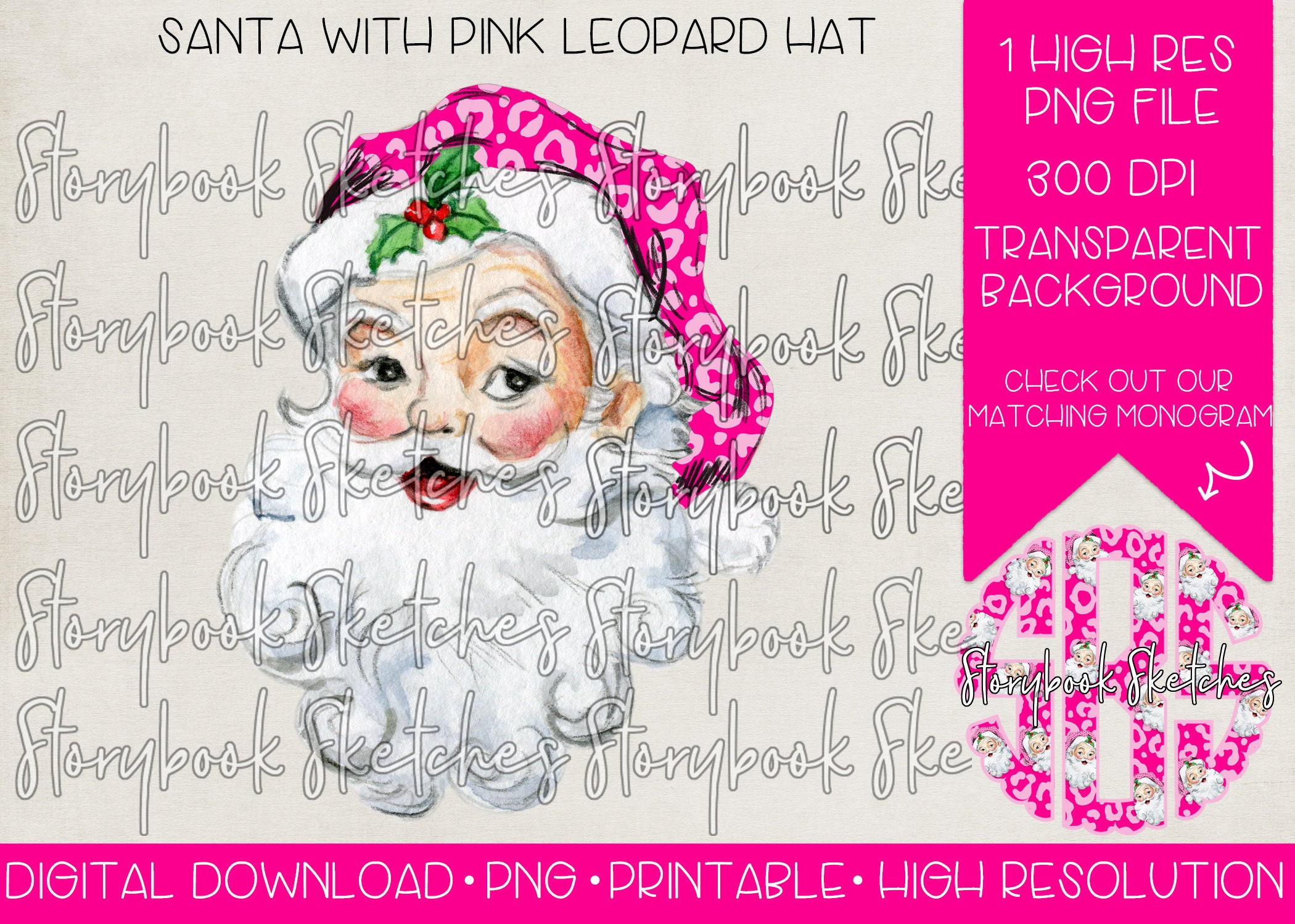 Santa Claus Pink Leopard Hat PNG Digital Download - Etsy