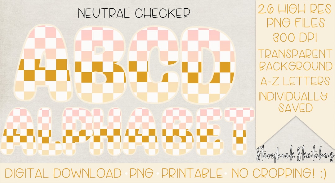 Neutral Checkered Alphabet PNG | Digital Download | Neutral Checker ...