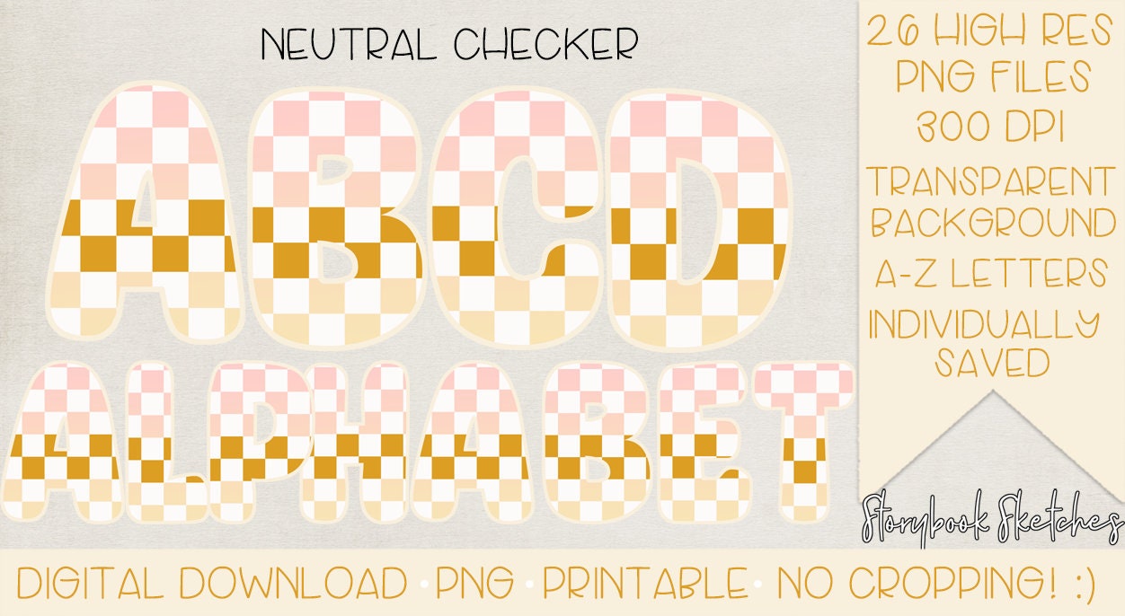 Neutral Checkered Alphabet PNG | Digital Download | Neutral Checker ...