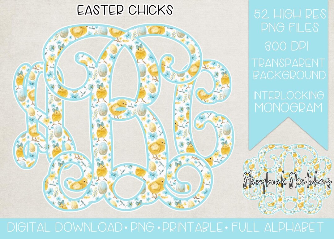 Easter Chicks Interlocking Monogram PNG | Digital Download | Spring ...