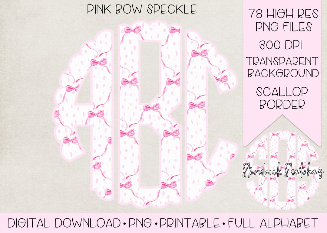 Pink Bow Speckle Monogram PNG | Digital Download | Full Alpha | Pink ...