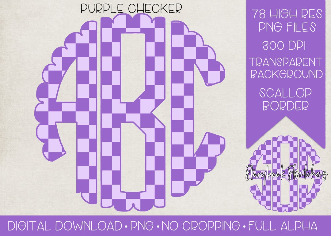 Purple Checkered Monogram PNG | Digital Downlod | Purple Check Scallop ...