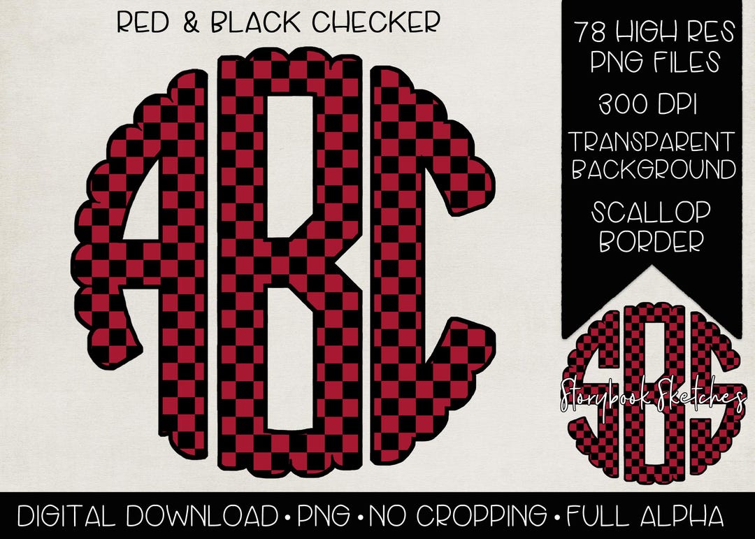 Red Black Checker Monogram PNG | Digital Download | Red Black Check ...