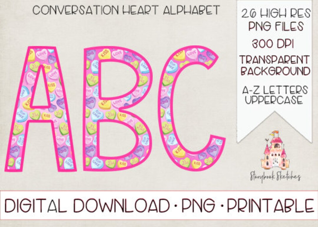 Pink Candy Heart Alphabet PNG | Digital Download | Valentine's Day ...