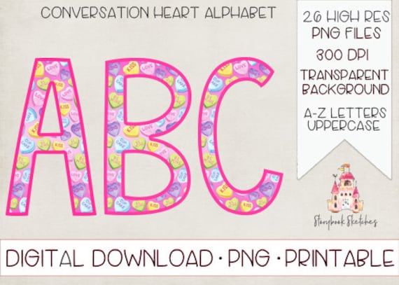 Pink Candy Heart Alphabet PNG Digital Download | Etsy