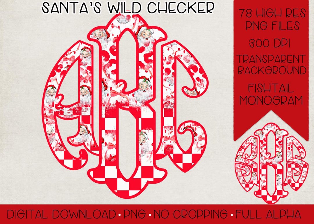 Santa's Wild Checker Fishtail Monogram PNG | Digital Download ...