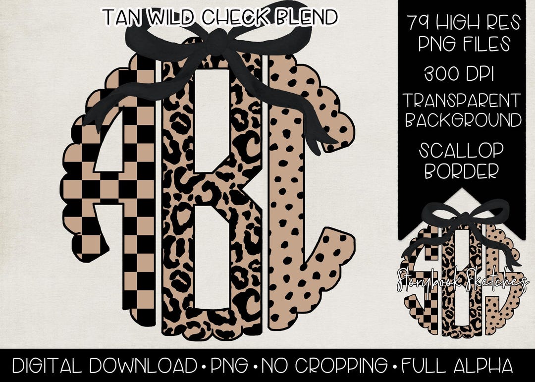 Tan Wild Checker Blend Mix Monogram PNG | Digital Download | Leopard ...