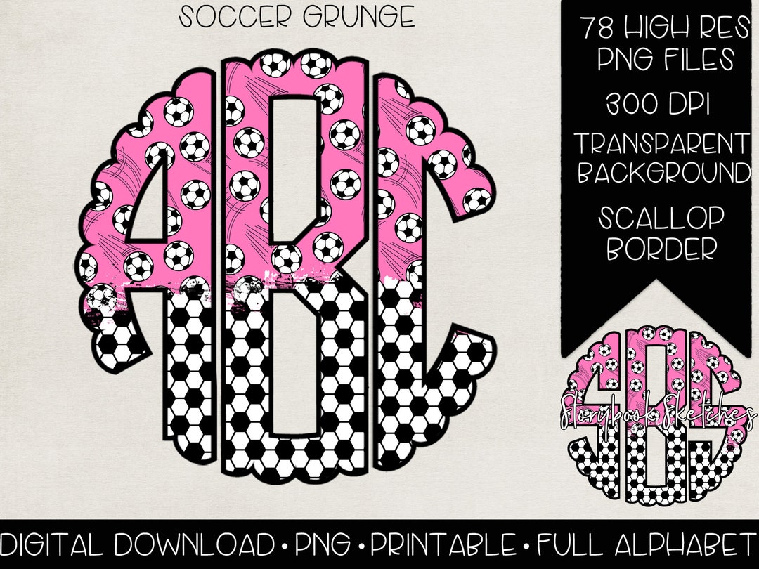 Soccer Grunge Monogram PNG Digital Download Pink Soccer Monogram PNG ...