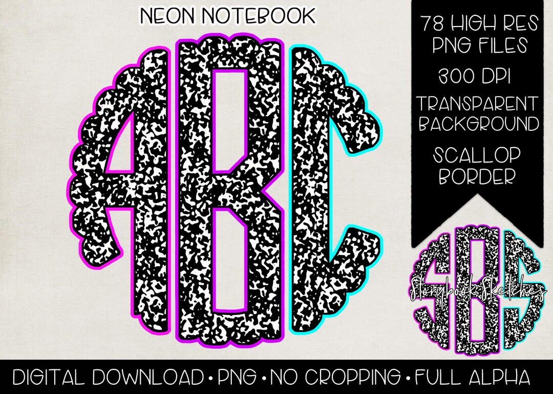 Neon Notebook Monogram PNG | Digital Download | Neon Back to School ...