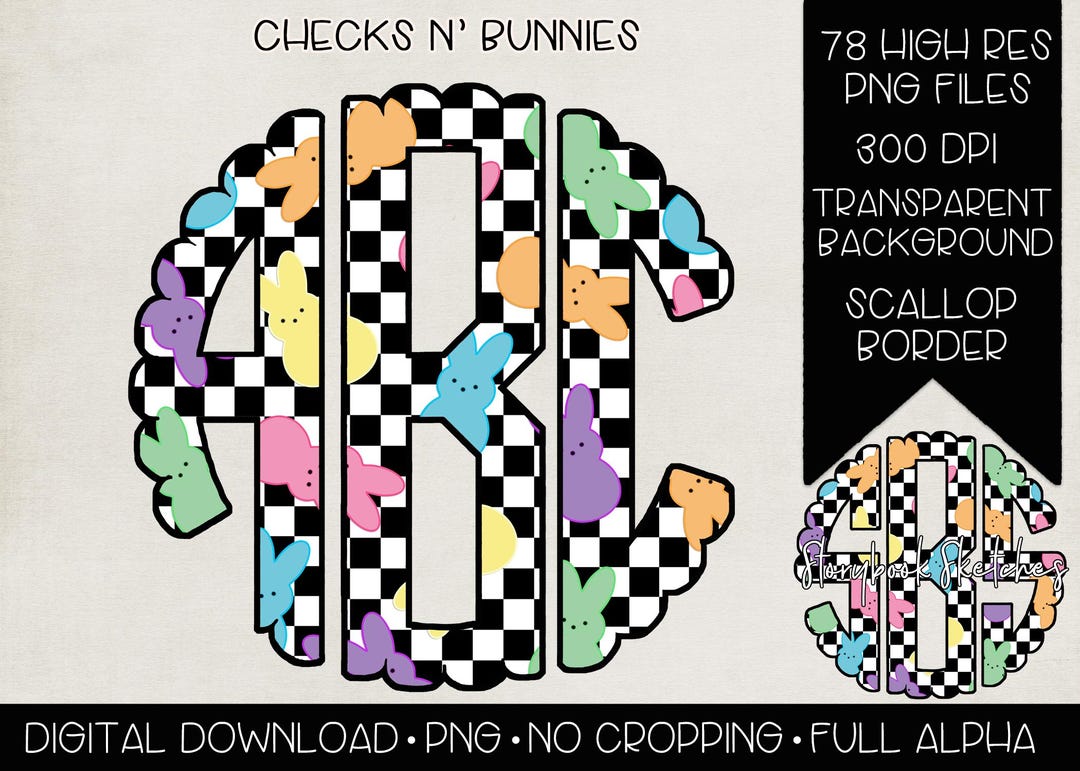 Checks N Bunnies Monogram PNG | Digital Download | Easter Bunny Checker ...