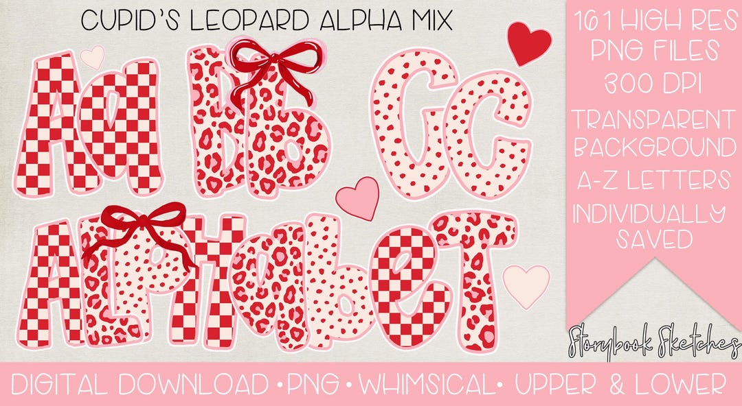 Cupids Leopard Alphabet Mix PNG | Digital Download | Valentine's Day ...