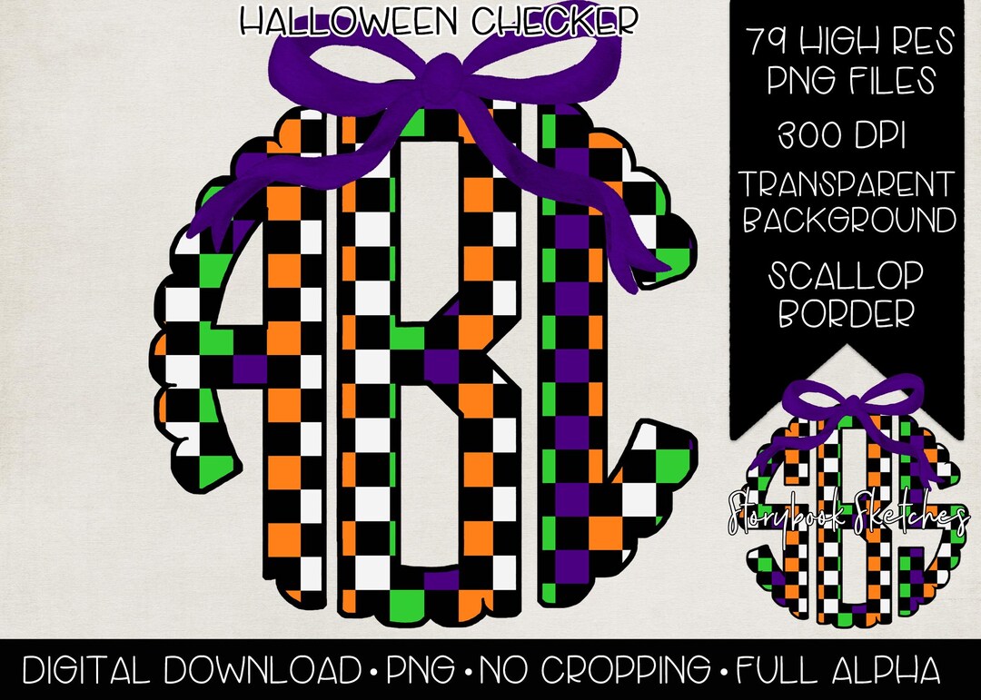 Halloween Checker Bow Monogram PNG | Digital Download | Halloween ...