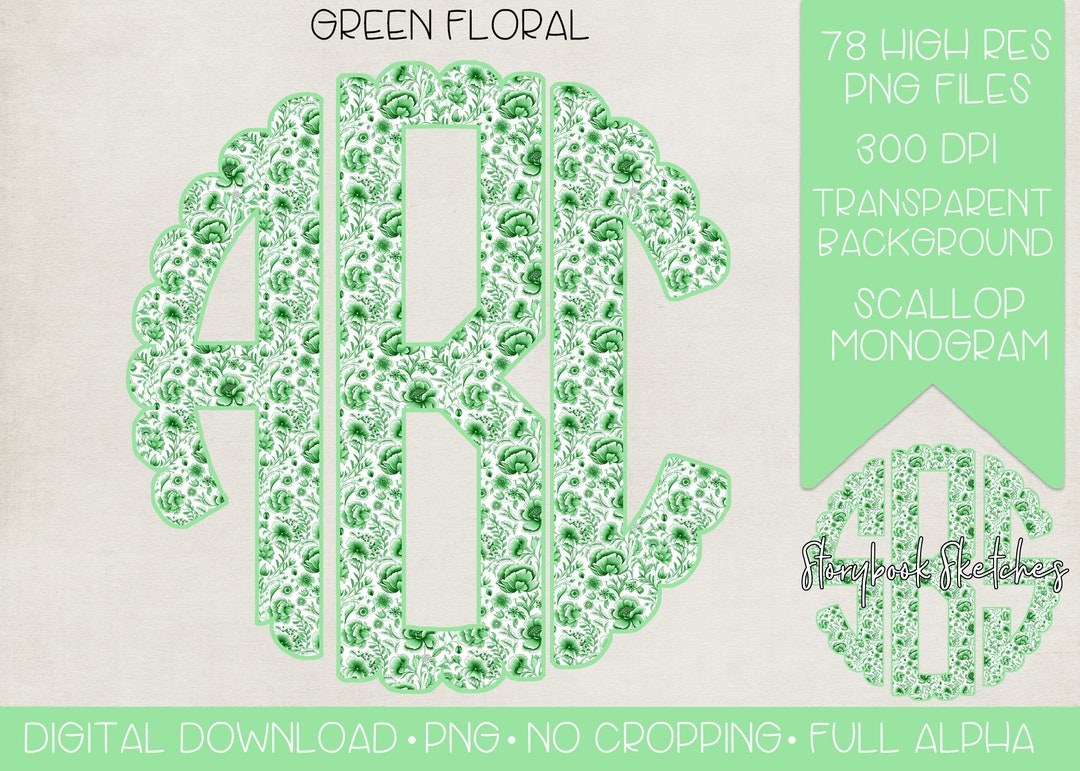 Grandmillennial Green Floral Monogram PNG | Digital Download | Green ...