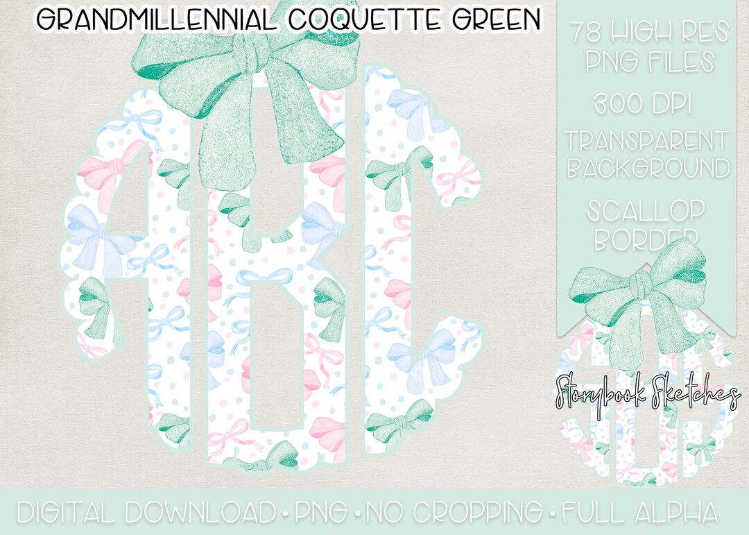 Green Grandmillennial Coquette Monogram PNG | Digital Download ...