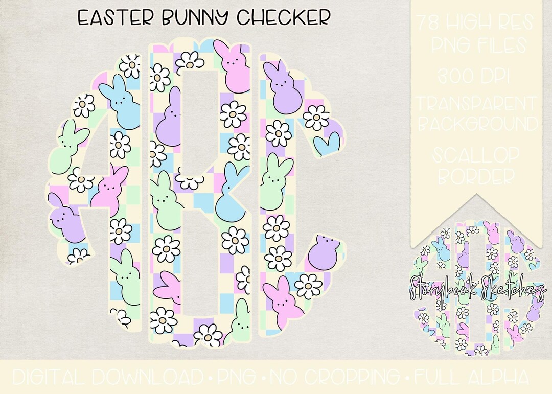 Easter Bunny Checker Monogram PNG | Digital Download | Easter Bunny ...