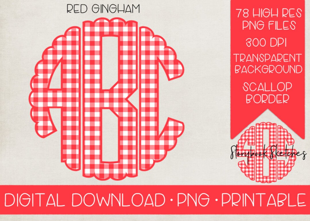 Red Gingham Monogram PNG | Digital Download | Printable Red White ...