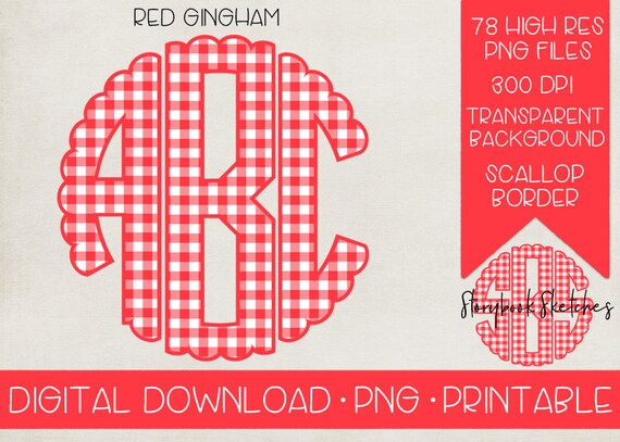 Red Gingham Monogram PNG Digital Download Printable Red - Etsy