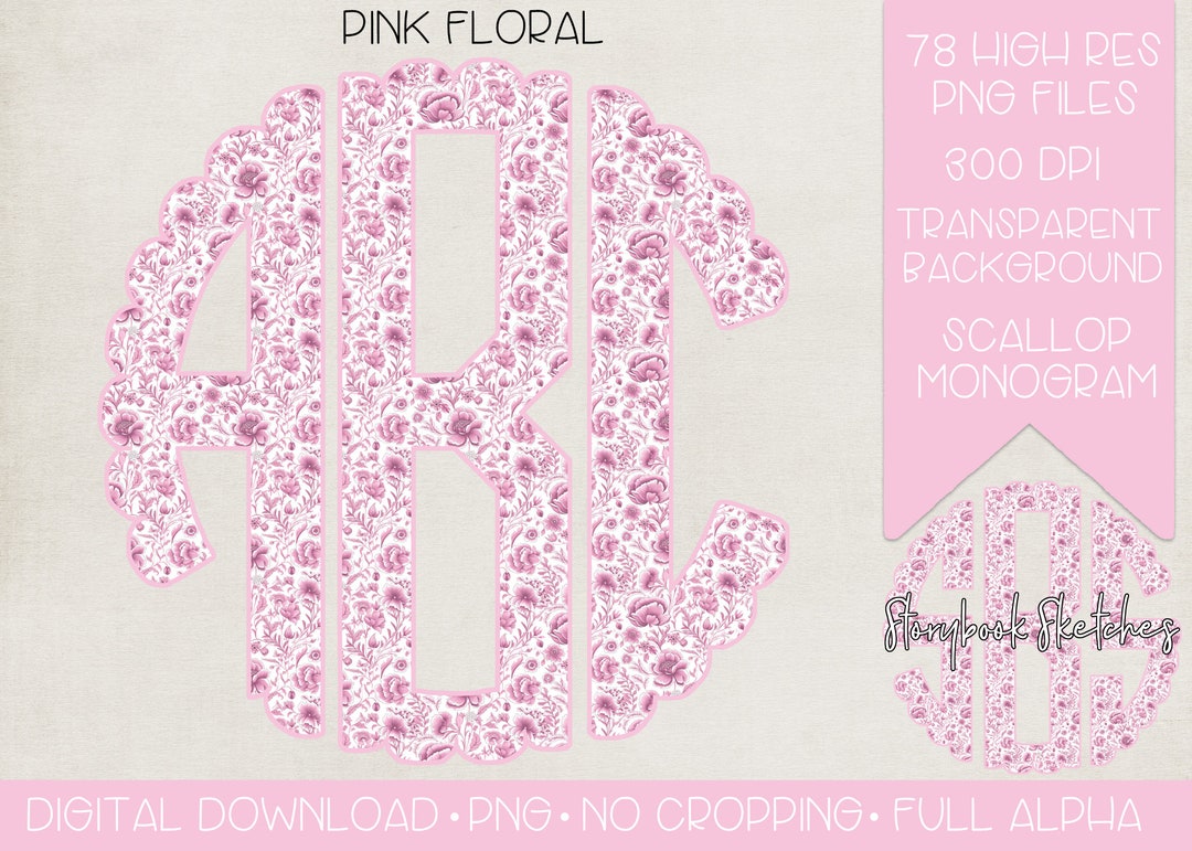 Grandmillennial Pink Floral Monogram PNG | Digital Download | Pink ...