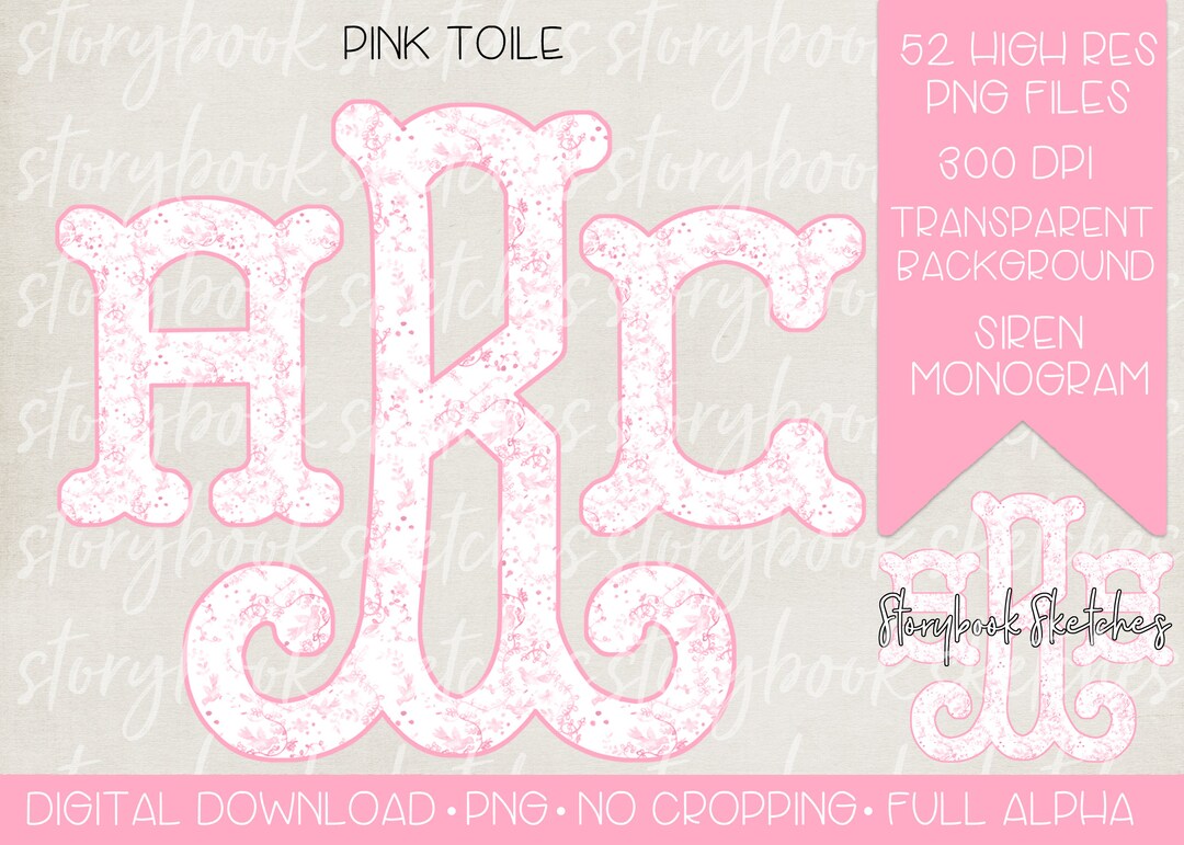 Pink Toile Monogram PNG | Digital Download | Full Alpha | Pink Toile ...