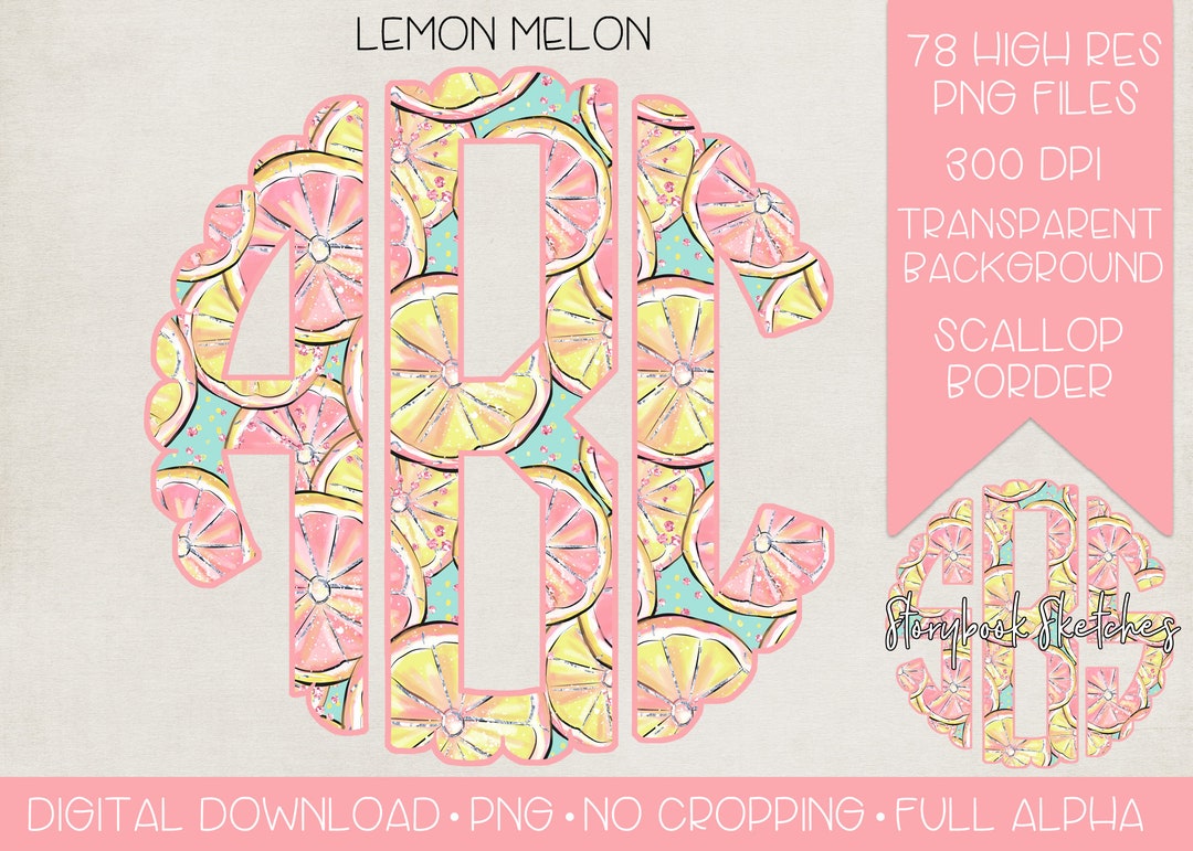 Lemon Melon Scallop Monogram PNG | Digital Download | Full Alphabet ...