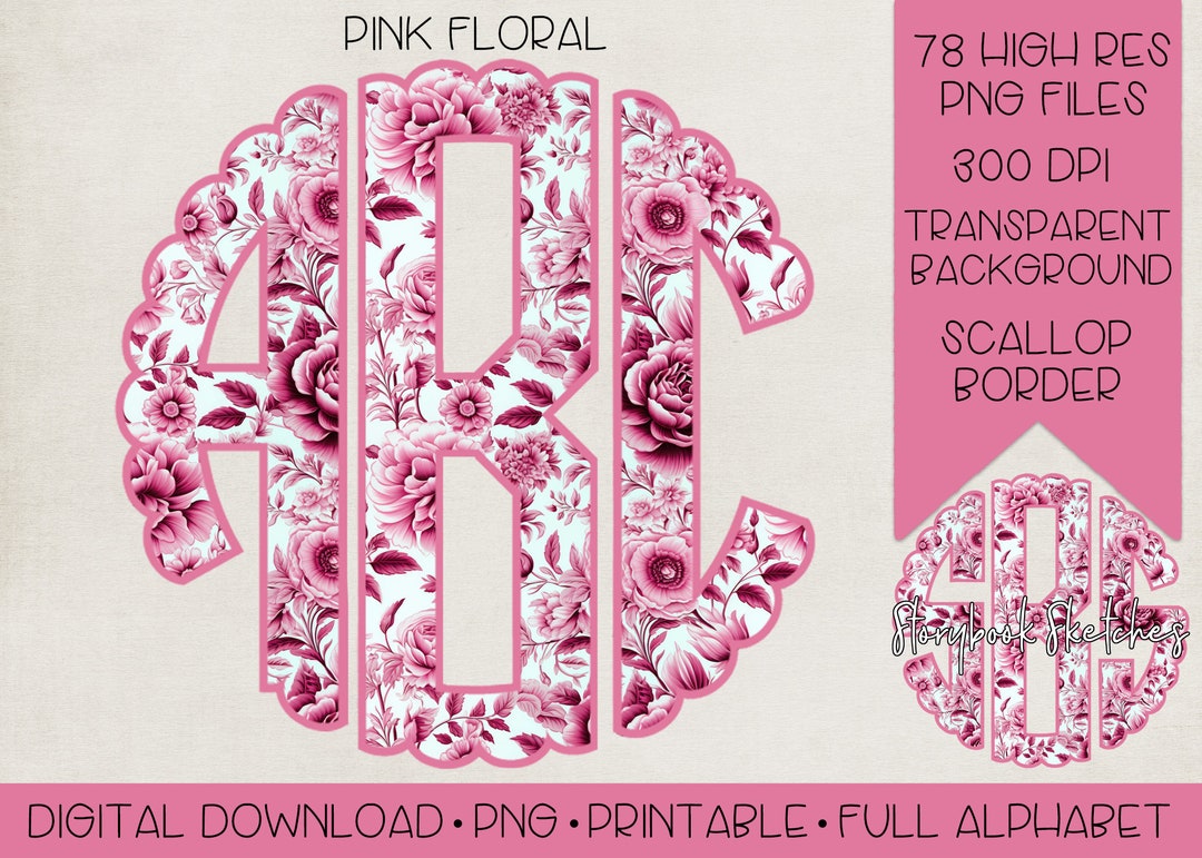 Pink Floral Scallop Monogram PNG | Digital Download | Full Alpha | No ...