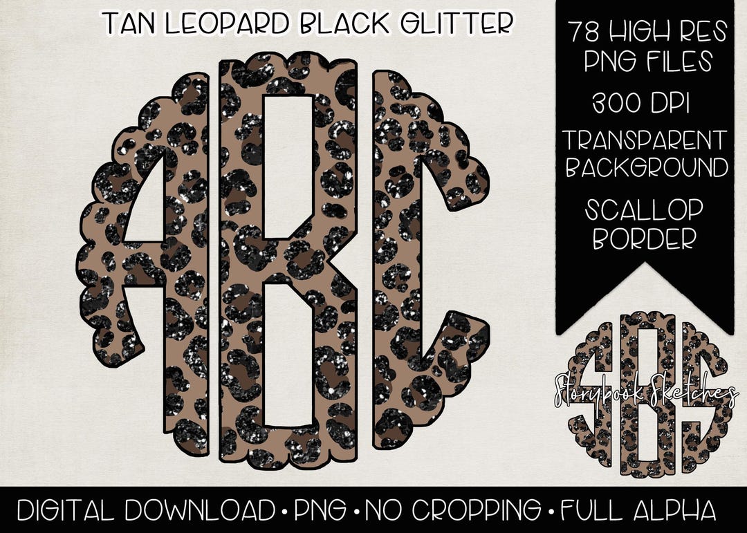 Glitter Leopard Scallop Circle Monogram PNG | Digital Download | Full ...