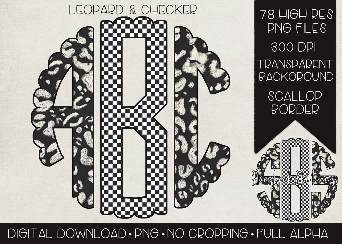 Leopard & Checker Monogram PNG | Digital Download | Full Alpha | Black ...
