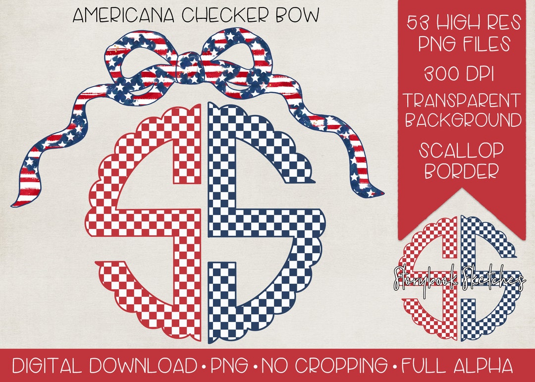 Patriotic Americana Checker Bow Monogram PNG | Digital Download | Full ...