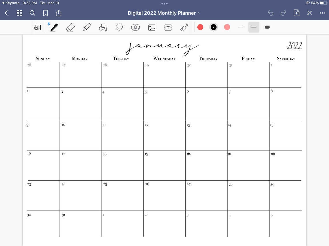 Printable Calendar 2022 | Digital Monthly Planner 2022 | Instant ...