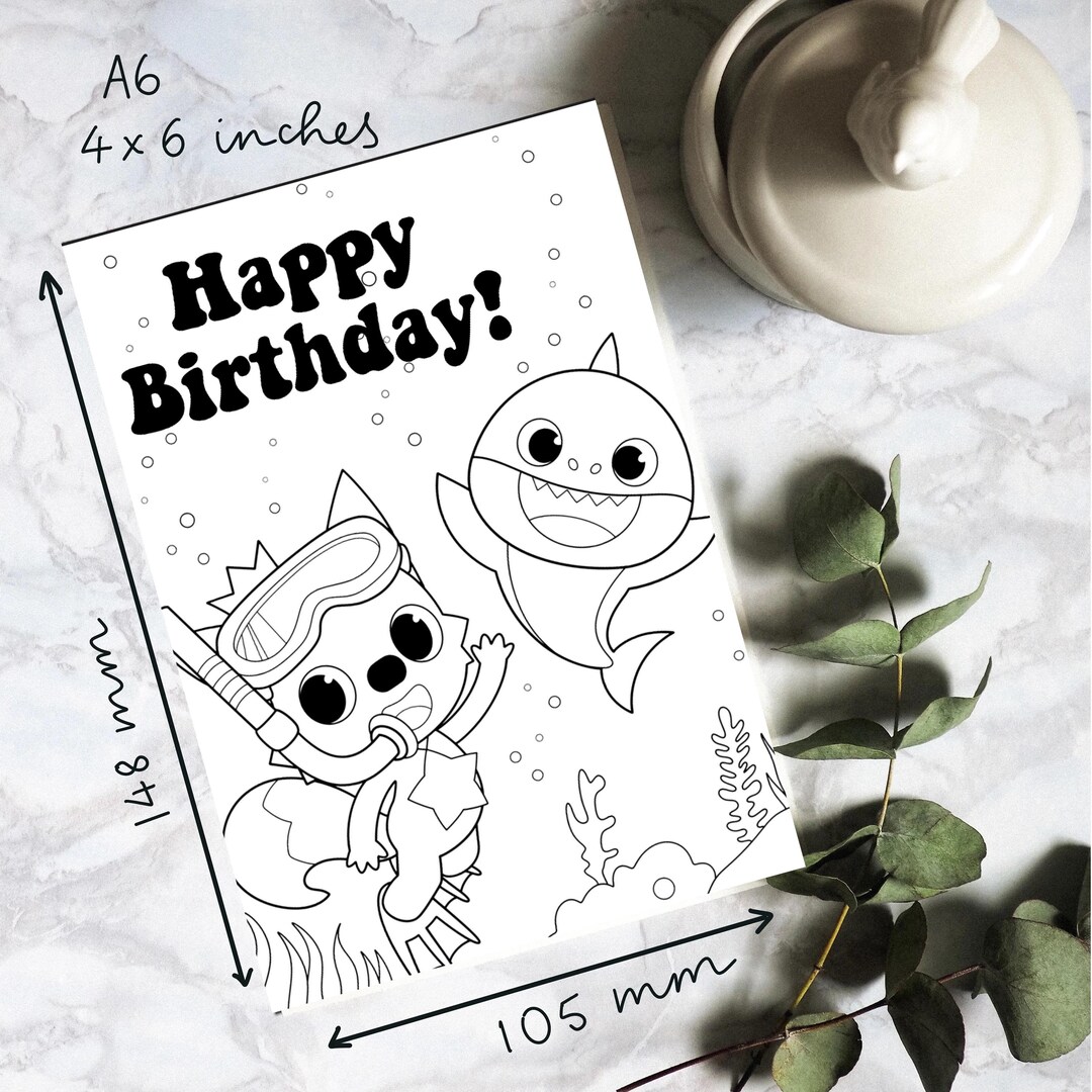 Baby Finn Shark Instant Download, Colouring Birthday Card, Printable ...