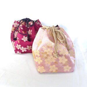 Vintage Japanese Kinchaku Bag – Sakura Cherry Blossom Drawstring Pouch ...