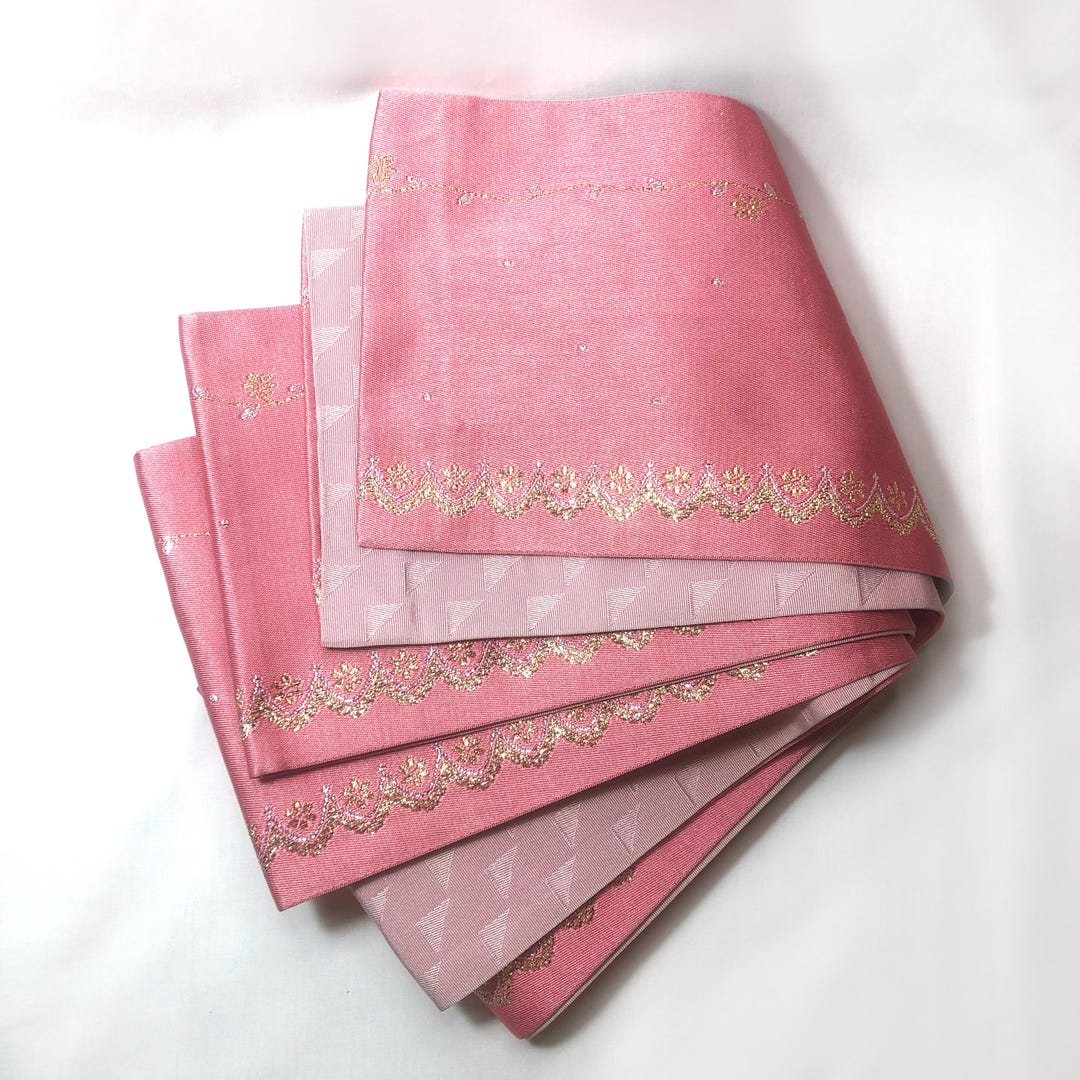 Reversible Japanese Hanhaba Obi - Light Pink and Golden Lace - Etsy