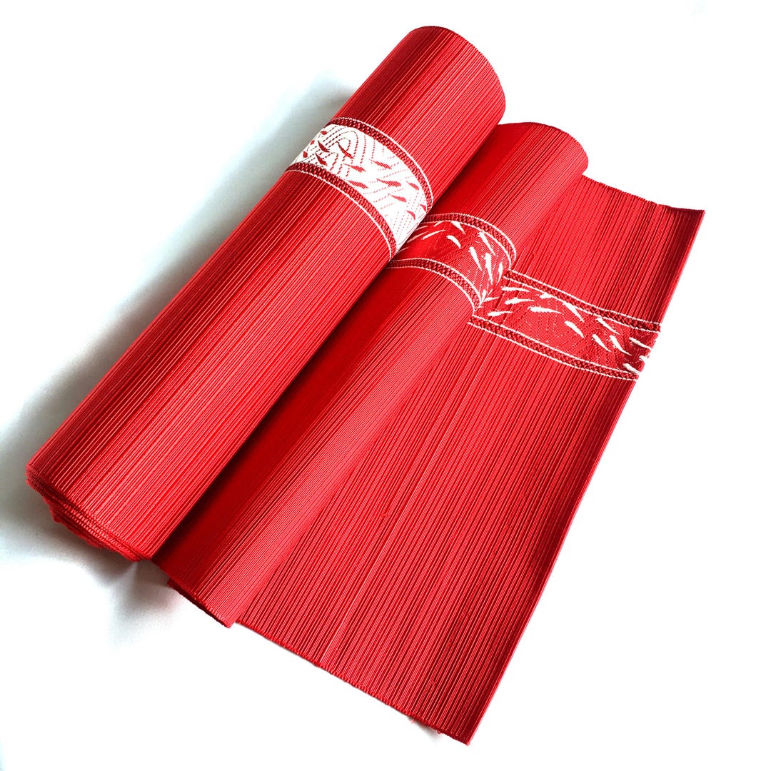 Vintage Tanmono - Obi Sash Fabric Bolt - Red With Openwork and Goldfish ...