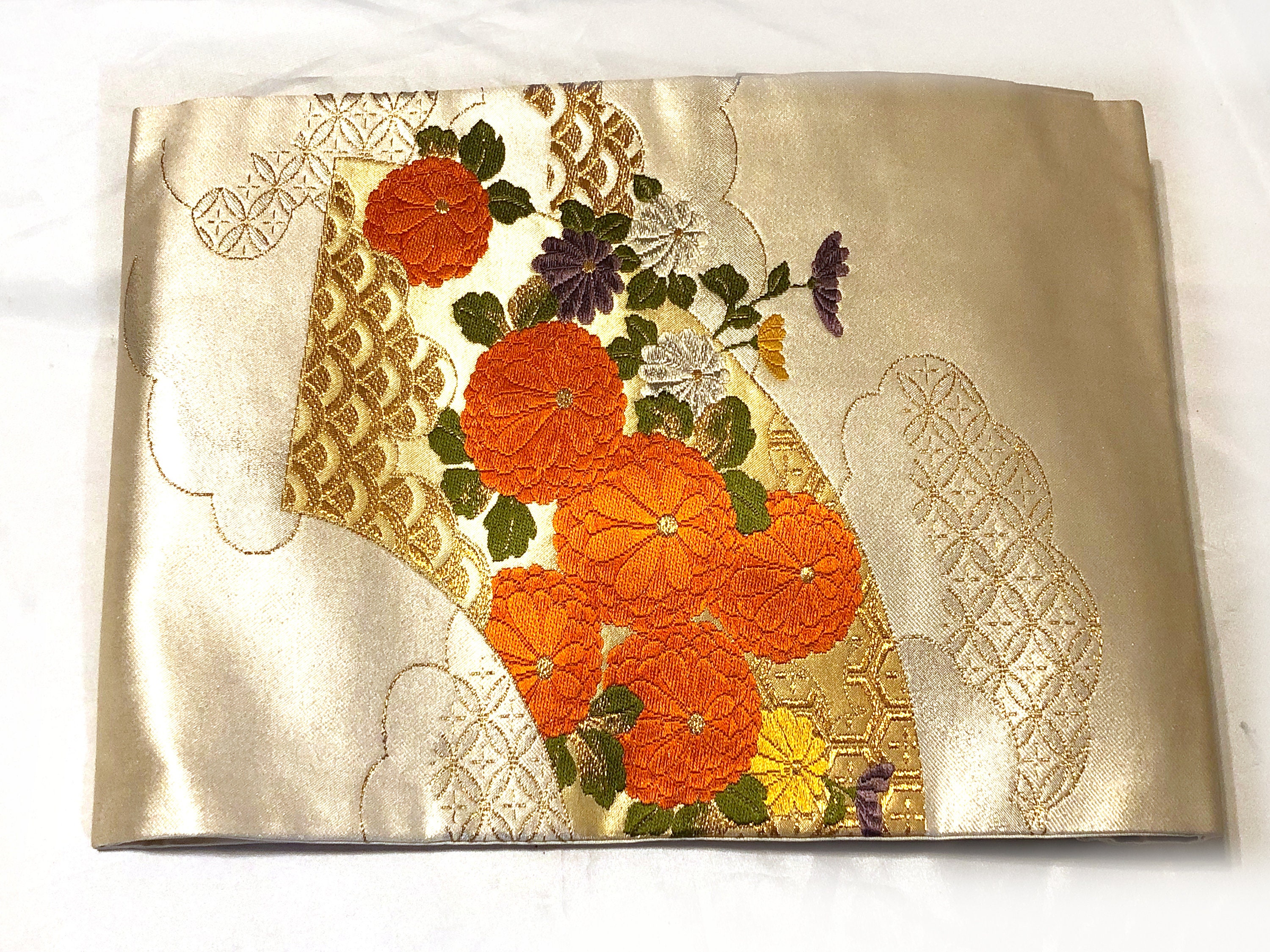 Elegant Nagoya Obi Silver With Colorful Seasonal Flowers - Etsy