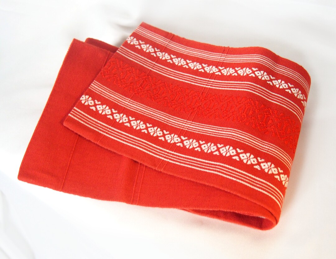 Traditional Japanese Hanhaba Obi - Red and White Hakata Ori - Etsy