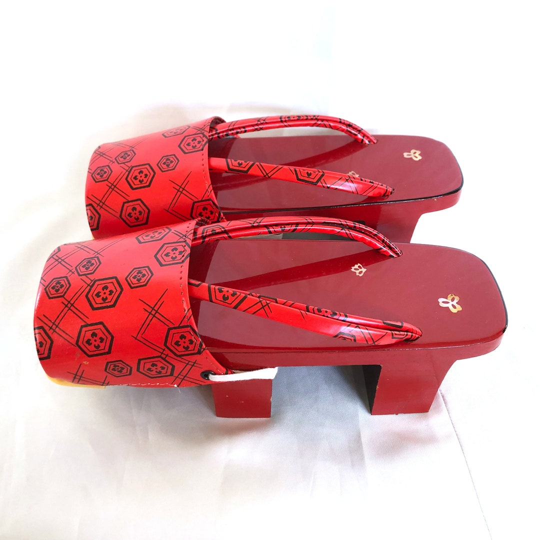 Traditional Japanese Shoes Geta Bright Red With Mother-of-pearl Accents ...