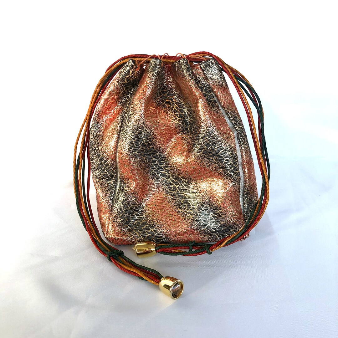 Elegant Japanese Drawstring Bag Kinchaku - Red, Black, and Golden - Etsy
