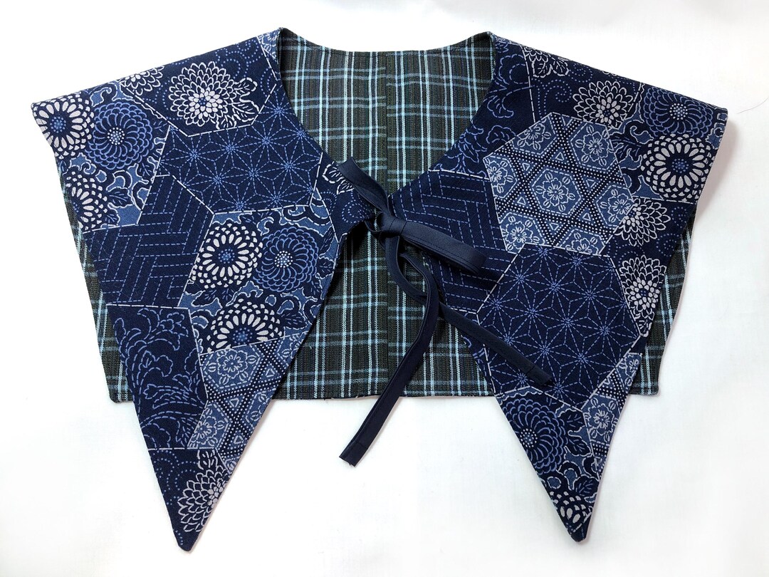 Handmade Reversible Sailor Collar - Kimono Remake - Blue Patchwork - Etsy