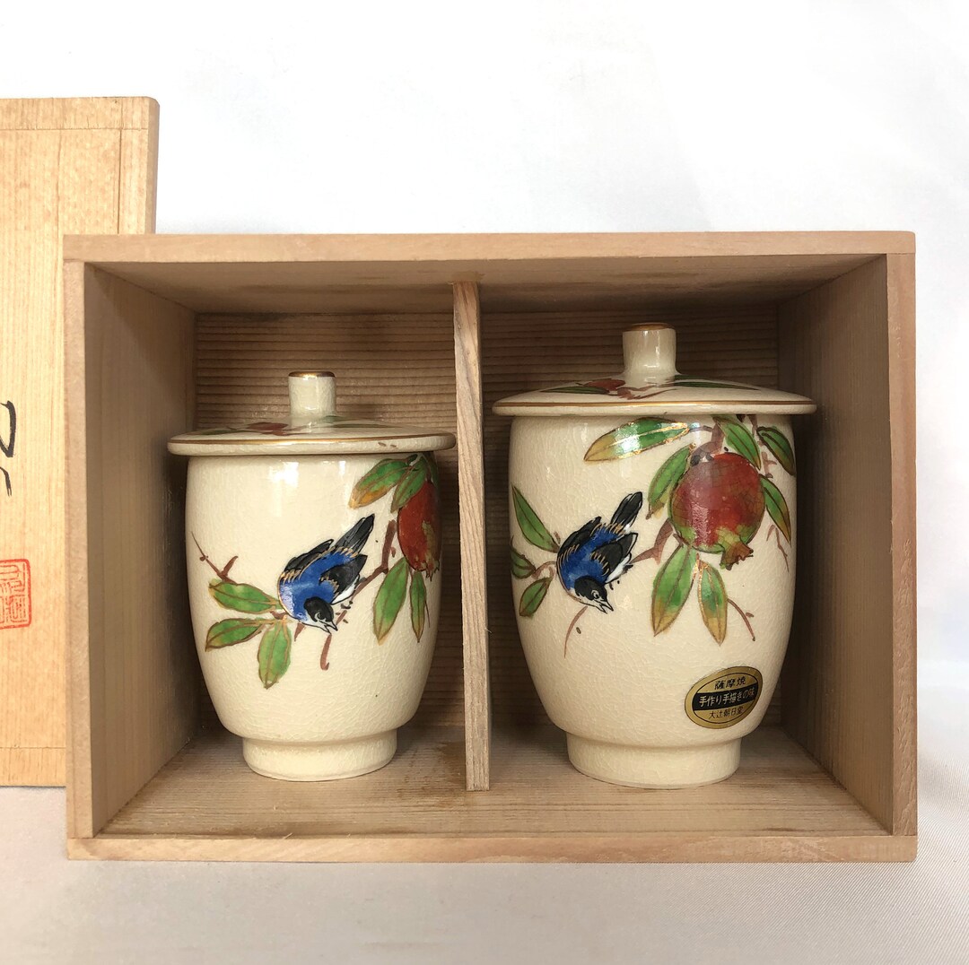 Elegant Japanese Chawan Mushi Set - Hand Painted With Gold- Two Cups ...