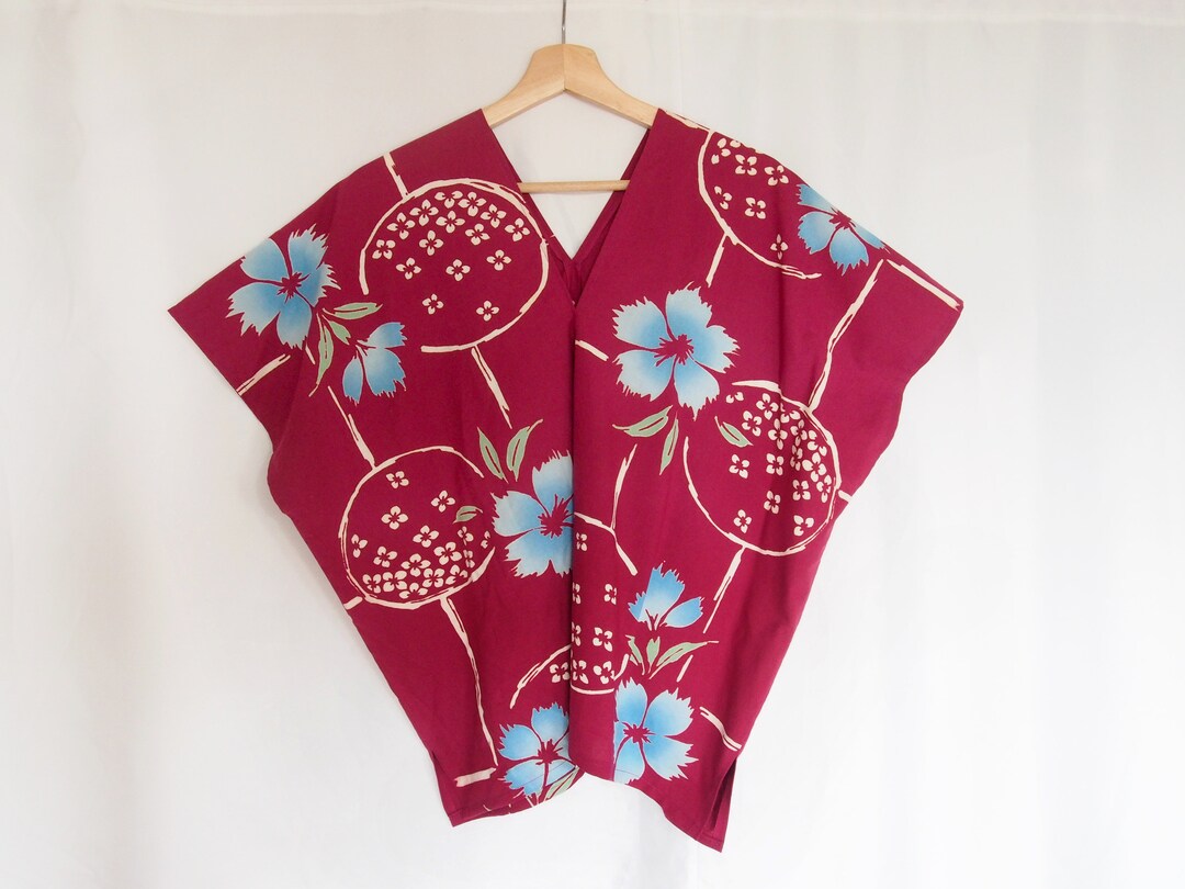 Handmade Japanese Yukata Cotton Remake- Loose Fit Summer Poncho Blouse ...