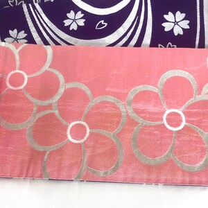 Shiny Reversible Japanese Hanhaba Obi Pink and Purple With Silver ...