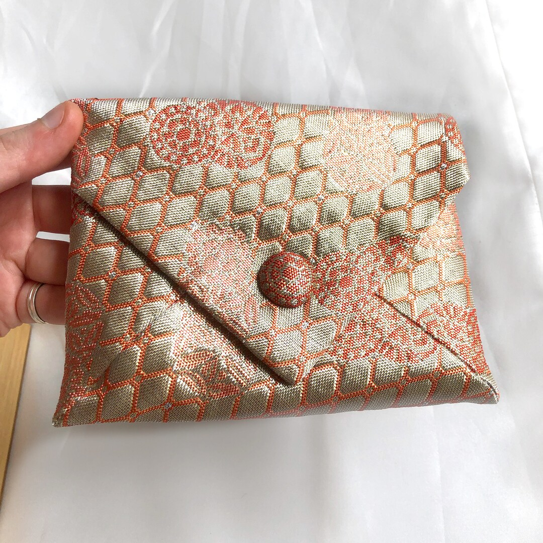 Vintage Japanese Brocade Pouch - Orange and Golden Saga Nishiki - Etsy