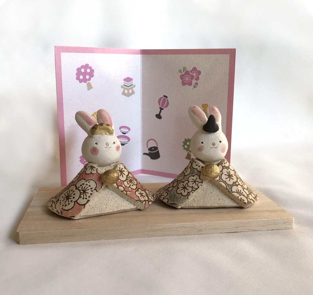 Cute Japanese Figurine Set - Hinamatsuri Dolls - Rabbit Emperor and ...