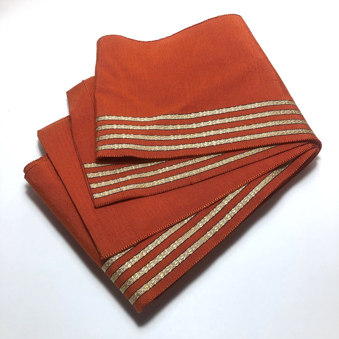 Casual Japanese Hanhaba Obi - Orange With Thin Golden Stripes - Etsy