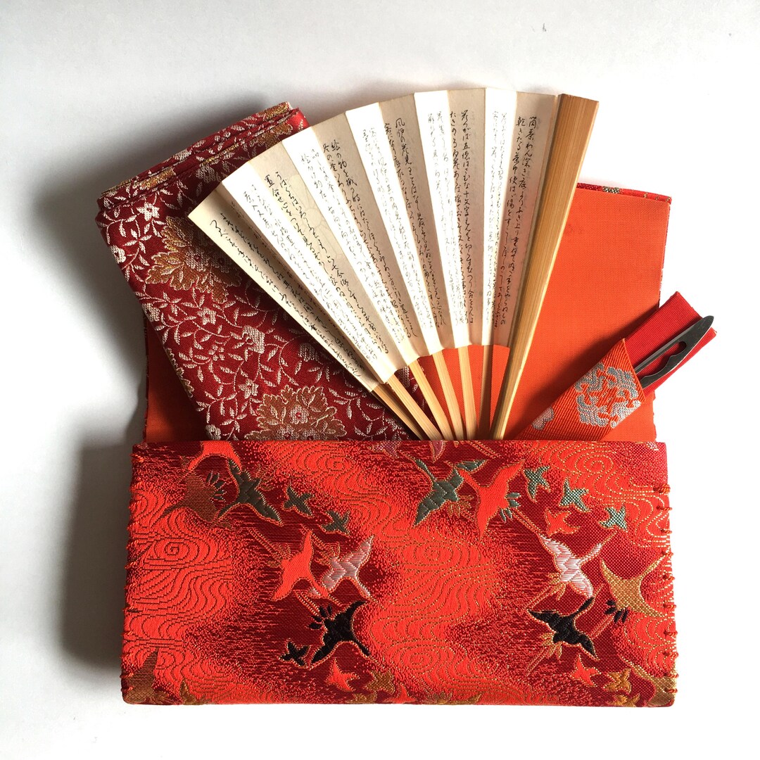 Traditional Japanese Set Tea Ceremony Napkin, Paper Fan, and a Metal ...