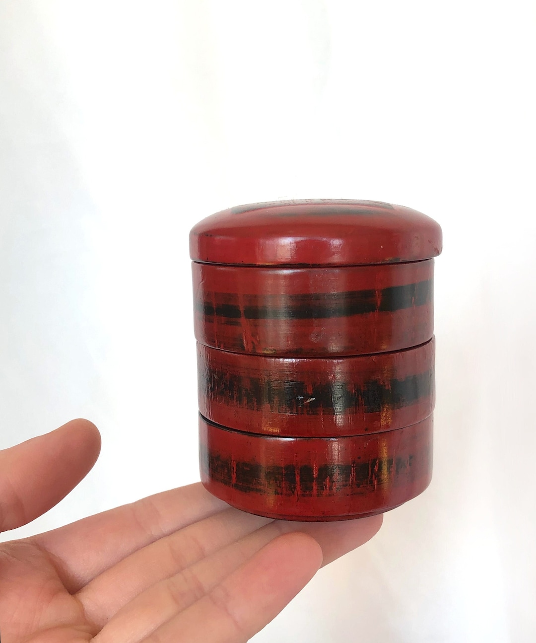 Japanese Lacquerware - Stackable Set of Miniature Plates - Red and ...