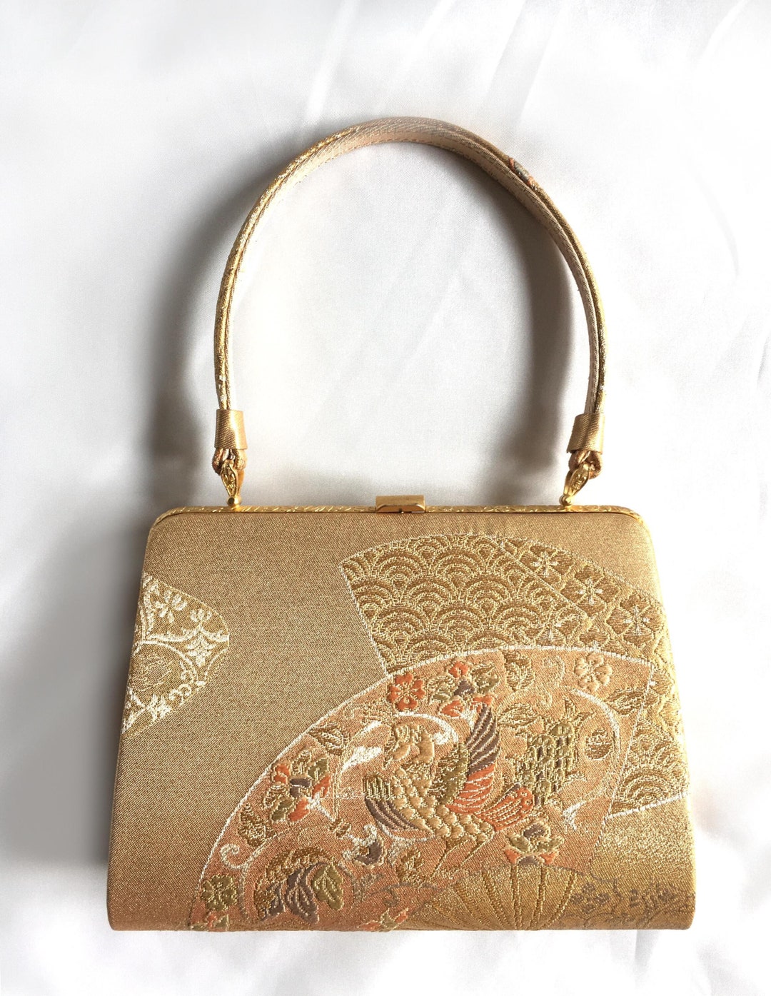 Vintage Kimono Handbag - Elegant Golden With a Phoenix - Etsy