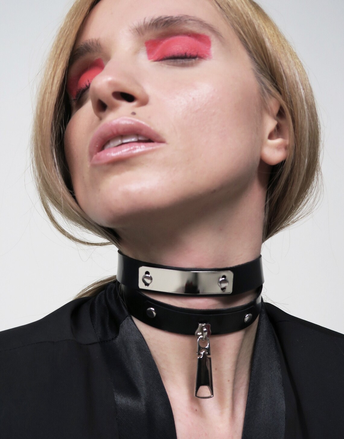 Zipper Black Leather Choker , Zipper Necklace, Leather Necklace , Metal ...