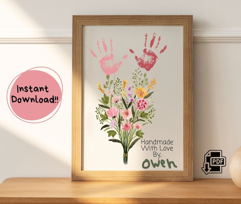 Mother's Day Craft Handprint Art. Birthday Activity Floral Bouquet ...