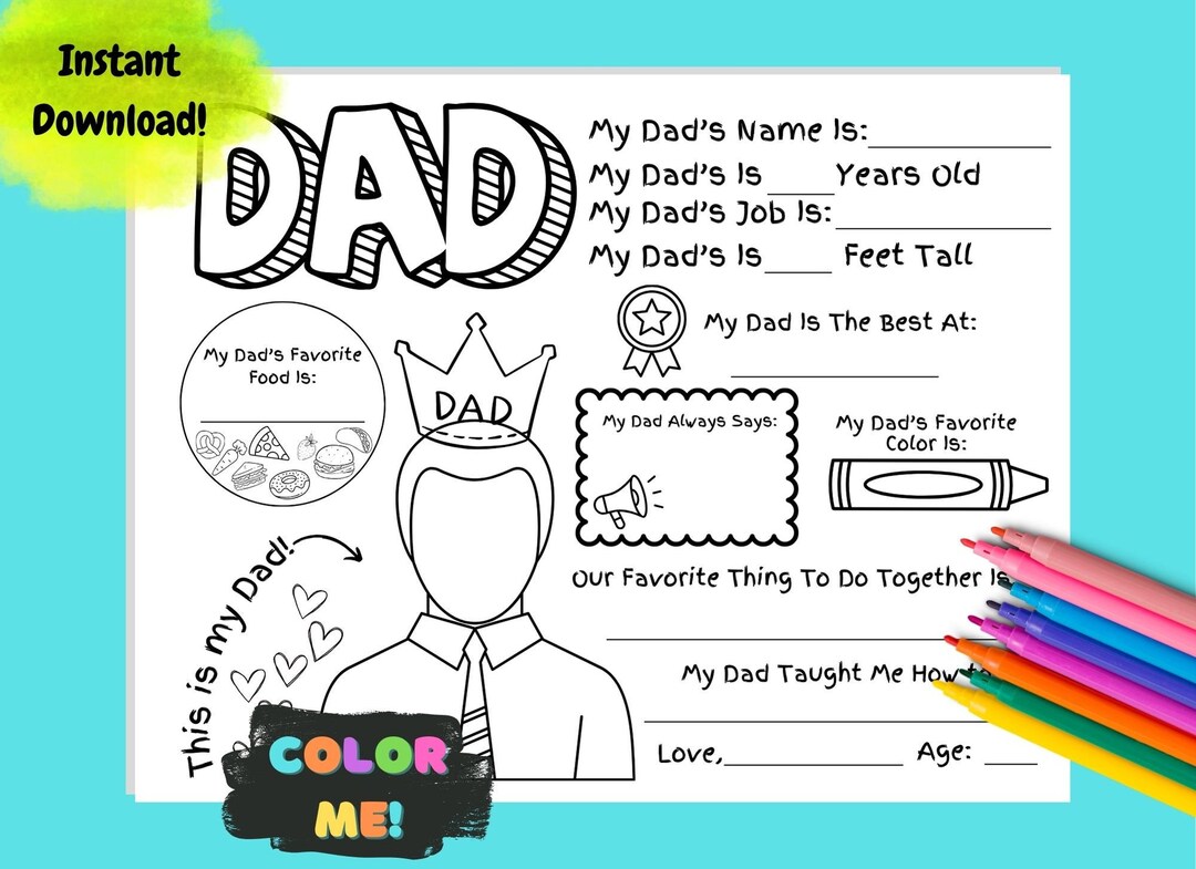 Fathers Day Fill in the Blank Printable. Instant Digital Download All ...